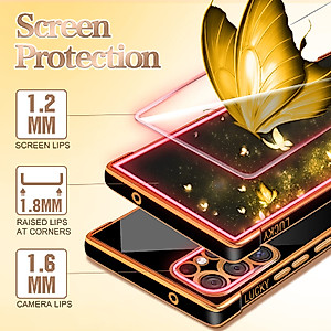 Coralogo for Samsung Galaxy S23 Ultra Case Butterfly for Women Girls Girly Pretty Phone Cases Cute Black and Gold Plating Butterflies Design with Screen Aesthetic Cover for S23 Ultra 2023 6.8''