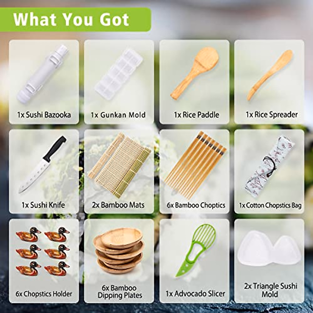 29 PCS Sushi Making Kit,DIY All In One Sushi Bazooka Maker with Bamboo Sushi Mat,Bamboo Chopsticks,Spreader, Sushi Knife,Cotton Bag,Sauce Dishes,Perfect for Beginners and Professionals