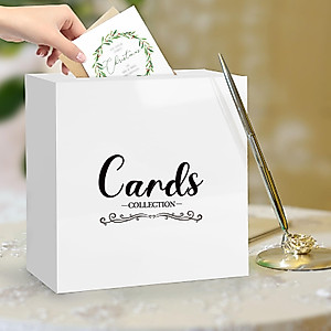 Lemicin White Acrylic Wedding Card Box, Large DIY Card Box Blank No Print for Wedding Reception, Graduation Party, Bridal Shower, Keepsake Party Favor, Cosmetic Home Decor (10 x10 x 5.5 Inch)