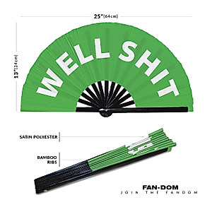 Well Shit hand fan foldable bamboo circuit hand fan funny gag slang words expressions statement gifts Festival accessories Rave handheld Circuit event fan Clack fans (Green)