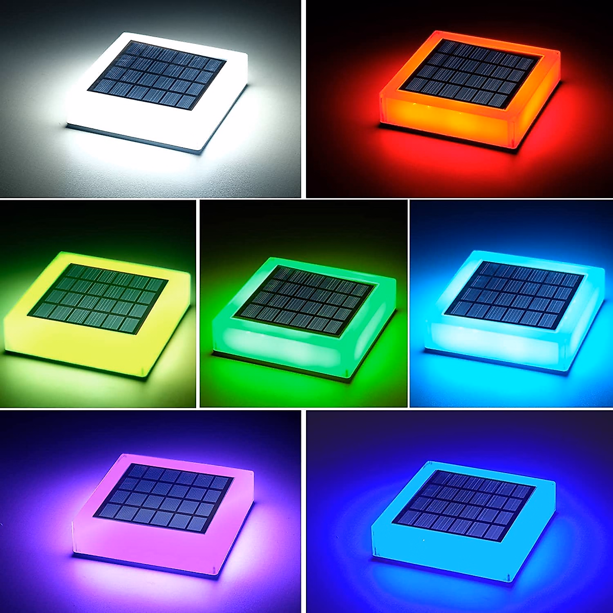 T-SUN Solar Post Caps Lights, RGB Changing Color Solar Post Lights Outdoor, IP67 Waterproof Solar Powered Fence Lights Deck Post Cap Lights for Garden Fence Patio