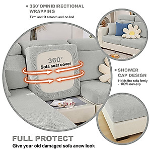 2024 New Wear-Resistant Universal Sofa Cover, Stretch Couch Cushion Slipcovers Replacement, Anti-Slip L Shape Sofa and Chaise Lounge Sofa Slipcover (Weave Light Grey,Chaise Cover)