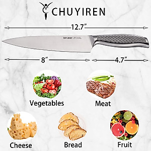 CHUYIREN Chef Knife,8" Stainless Steel Japanese Chef Knife, Full-Tang Knife with Ergonomic Handle, Professional Sharp Cooking Knife Cutting Knife Meat Knife for Kitchen or Restaurant