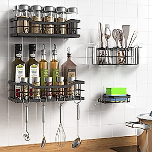 HUITEM Shower Caddy 4 Pack, Adhesive Shower Organizer Shelf with Hooks No Drilling Bathroom Shower Shelves for Inside Shower & Kitchen Storage