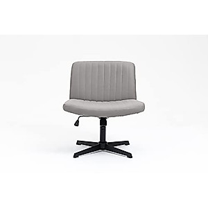 Armless Office Chair No Wheels with Thickened Cushion, Height Adjustable Swivel Ergonomic Computer Task Chair, Mid Back PU-Padded Bedroom Vanity Chair, Home Office Desk Chair - Grey Leather