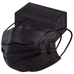 MSAAEX Black Disposable Face Mask, 4-Ply Black Masks with Ear Loop, Non-Woven Mouth Cover - 50 Pcs