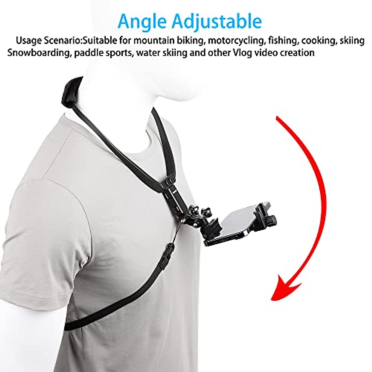 Mobile Phone Chest Strap Mount Action Camera Neck Holder for VLOG/POV, for iPhone 13 12 11 Pro Max Plus,Samsung,GoPro Hero 10, 9, 8, 7, 6, 5,DJI OSMO Action 2, AKASO,and Cell Phones (4 to 7in)