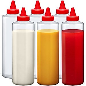 Amazing Abby 24-Ounce Plastic Squeeze Bottles (Set of 6), Reusable Condiment Bottles, BFA-Free, Dishwasher-Safe, Perfect for Ketchup, Mustard, Mayonnaise, Sauces, Condiments, Dressings, and More