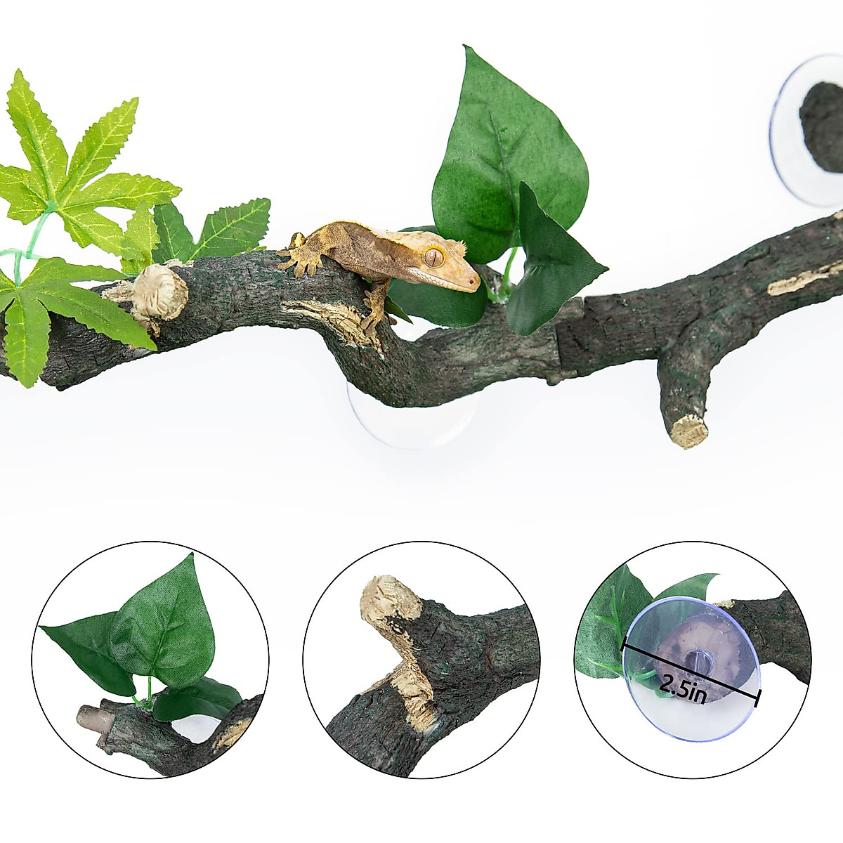 REPTIZOO 3 PCS Reptile Climbing Branch Terrarium Plants Decor with Suction Cup Resin Spliceable Corner Branch for Amphibian Snake Lizards Geckos Habitat Decor
