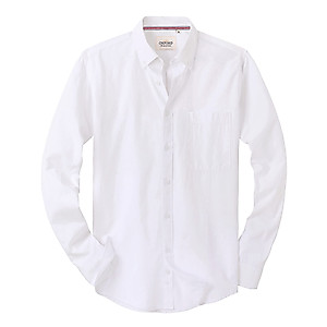 Alimens & Gentle Men's Solid Oxford Shirt Regular Fit Long Sleeve Button Down Shirts with Pocket White
