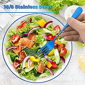 Blue Cutlery Set, 30 Pieces Silverware Set - Stainless Steel Flatware Sets for 6 - Mirror Polished Utensil Set, Essentials Eating Tableware Set for Home&Kitchen,Dishwasher Safe