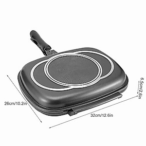 Grill Pan Frying Double Side Portable AntiBurn Handle Kitchen Supplies Grill Pot 32cm 12.6in