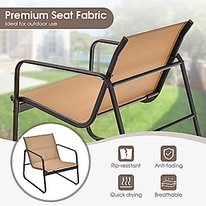 Tangkula 3 Pieces Patio Conversation Set, Outdoor Metal Chair & Table Set, Breathable Fabric & Tempered Glass Tabletop, Metal Frame Furniture Set for Backyard, Poolside