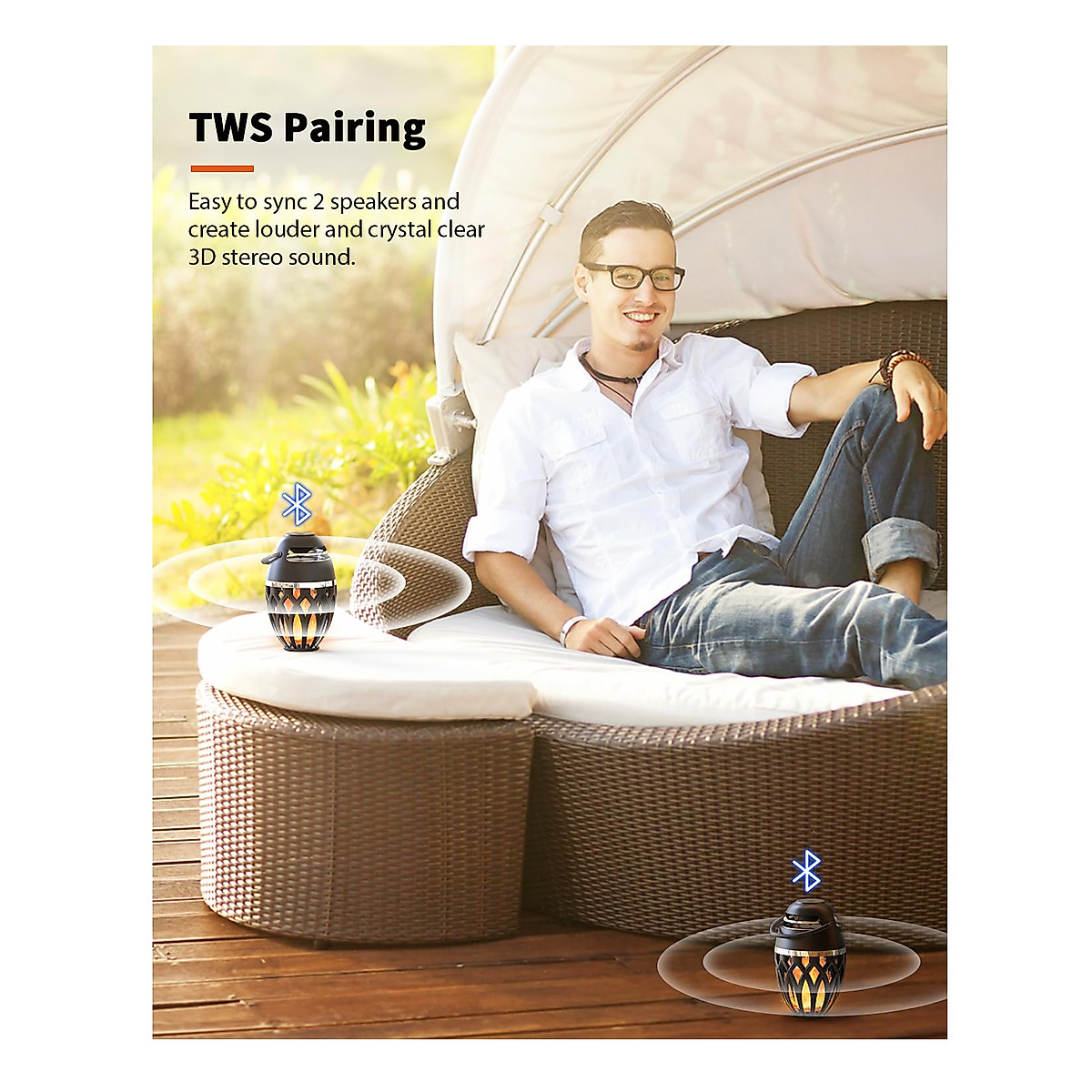 MOFOKEAY 2 Pack Outdoor Bluetooth Speakers,Wireless Speaker with LED Flame Speaker BT 5.0,Waterproof Torch Lantern for Patio Pool Party,Gifts for Women Men