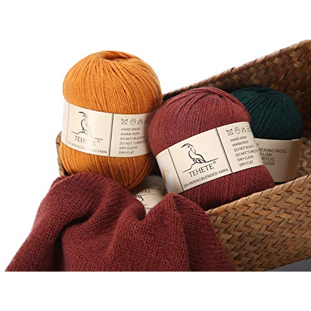 TEHETE Merino Wool Yarn for Knitting 3-Ply Soft Crochet Yarn