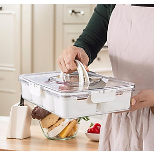 𝟮 𝗣𝗮𝗰𝗸 Divided Serving Tray with Lid and Handle, 8 Compartments Portable Snackle Box Container for Fruit, Veggies, Clear Snack Containers for Kids and Adult, Perfect for Travel, Camping, Picnic