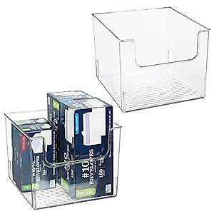 mDesign Plastic Home Storage Organizer Bin for Cube Furniture Shelving in Office, Entryway, Closet, Cabinet, Bedroom, Laundry Room, Nursery, Kids Toy Room - Open Front - 2 Pack - Clear