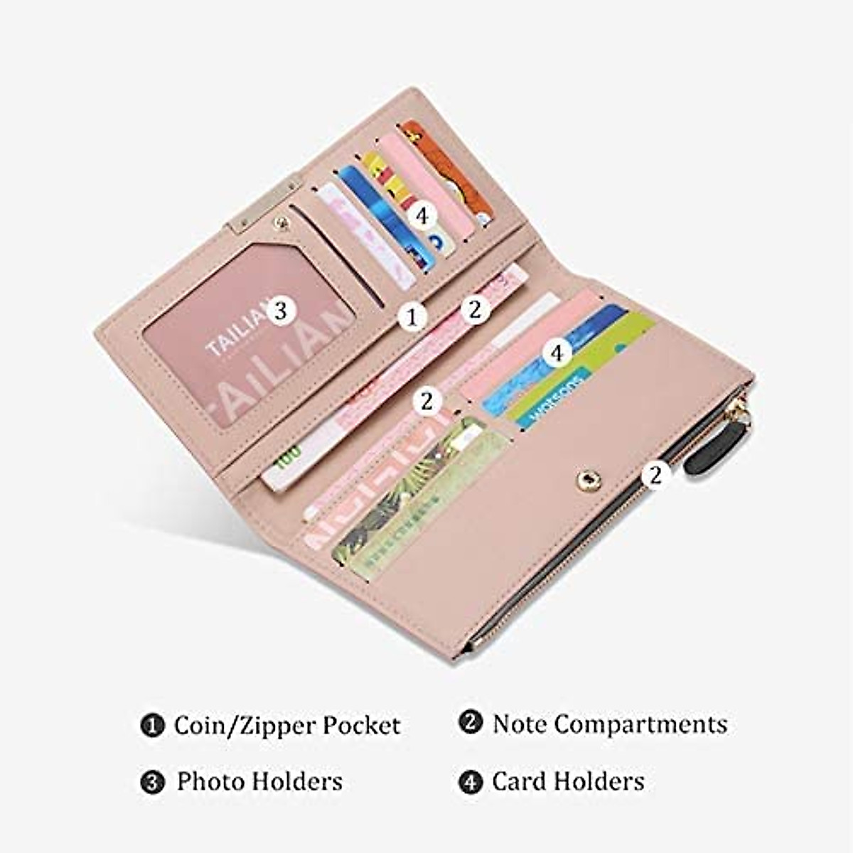 Chic Boutique De Mode Wallets For Women Large Capacity Ultra Thin Card Holder Slim Coin Purse Zip Cute Minimalist Leather Case For Girls Ladies (Black)