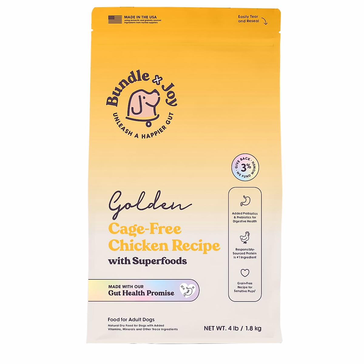 Bundle x Joy Golden Probiotic Dog Food Dry, Chicken, 4lb Bag, Natural Grain Free Adult Kibble for Digestive Health Made with Real Chicken, 20 Plant Based Superfoods, Corn, Poultry & Soy Free