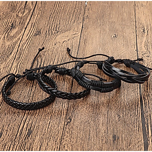 HANPABUM 18pcs Braided Leather Bracelets for Men Women Woven Cuff Wrap Bracelet Wood Beads Ethnic Tribal Bracelets Adjustable