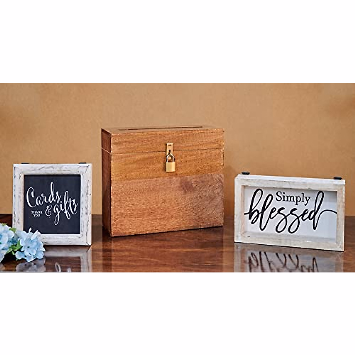 Wedding Card Box with Card Slit and Lock 12"X10"X4.5" Distressed Finish Gift Card Box Wishing Well Card Box for Weddings, Receptions, Birthdays, Graduations, Baby Showers, Honeymoon Funds (Walnut)