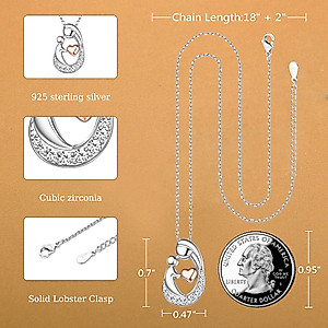 MILACOLATO Mother Pendant Necklaces S925 Sterling Silver Mother Daughter Necklaces 18K White Gold Filled Mom and Child Heart Birthstone Necklace Mother's Day Gifts for Mom New Mum Grandma Women Wife