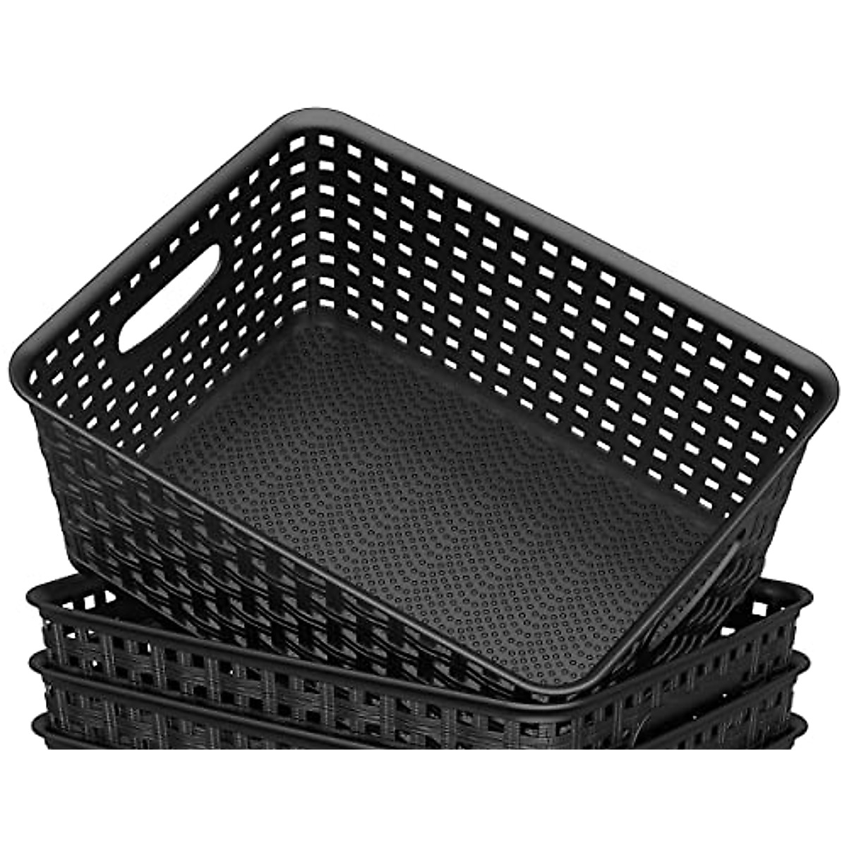 WYT Woven Storage Organizer Basket, 6-Pack Black Plastic Weave Baskets, 10.1 x 7.55 x 4.1