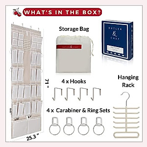 BC BUTLER & CHEF Over Door Shoe Organizer Extra Large With 51 Pockets - With Hanging Rack Rings & Storage Accessories - For Behind Back of Door or Closet, Strong 800D Fabric, Wall Mountable, Holder