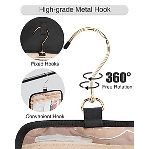 Hanging Toiletry Bag Travel Makeup Bag TSA Approved Clear Bag for Toiletries Waterproof Cosmetic Bag Toiletry Bag for Women Men Travel Toiletry Organizer for Bathroom Shower (Medium, 1-Black)