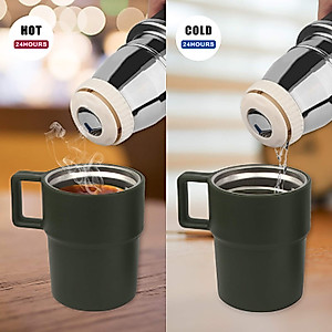 FEIJIAN Coffee Thermos with Cup,21 OZ Stainless Steel Water Bottle, Vacuum Insulated Water Bottle, Thermos for Hot Drinks/Cold Drinks, Leakproof Build-in Lid Cup Integrated Handle, Army Green