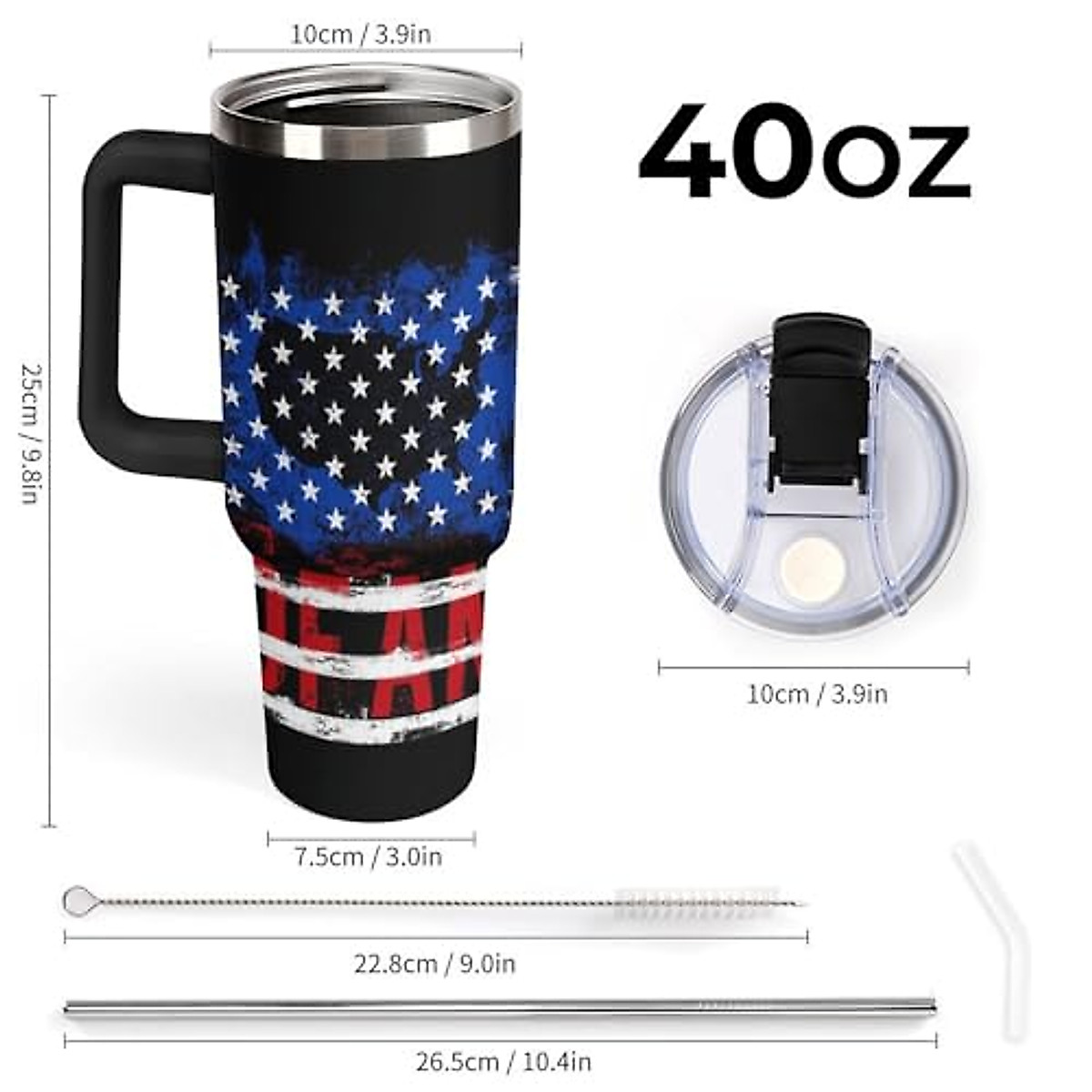 100% BLUE COLLAR Large Capacity American Flag Water Bottle, Stainless Steel Cup with Rubber Ring and Straw, Fashion Car Cups Fits in Cup Holder for Travel