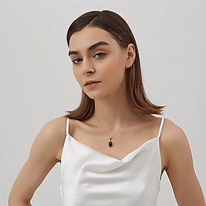 PEPELUALI 16" 925 SILVER Handmade Vintage Black Onyx Pendant Necklace, Oval black glaze energy healing crystal pendant necklace jewelry, Inspirational Gifts for Women, Mom, Sister