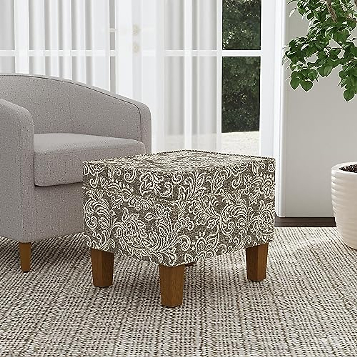 HomePop Home Decor |K7646-A880| Upholstered Modern Rectangular Storage Ottoman | Hinged Lid Ottoman with Storage for Living Room & Bedroom, Brown Jacobean Print