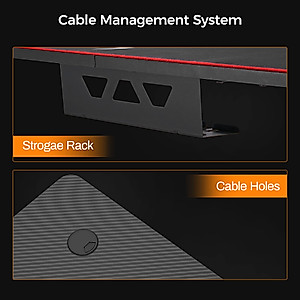 DESIGNA Gaming Desk 47'', K-Shaped Computer Desk, Office Desk Gamer Style with Mouse Pad, Cup Holder, Headphone Hook, Controller Stand, Easy to Assemble, Carbon Fiber Desktop, Black