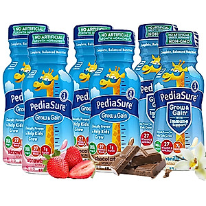 PediaSure Grow and Gain With Immune Support Shake | Complete Balanced Nutrition | Strawberry, Vanilla, and Chocolate Flavors Assortments It’s Great for Kids Breakfast, in a Lunch Box, and as a Snack! | 8 FL OZ Bottle- BETRULIGHT Value Pack of 6 (Assortmen