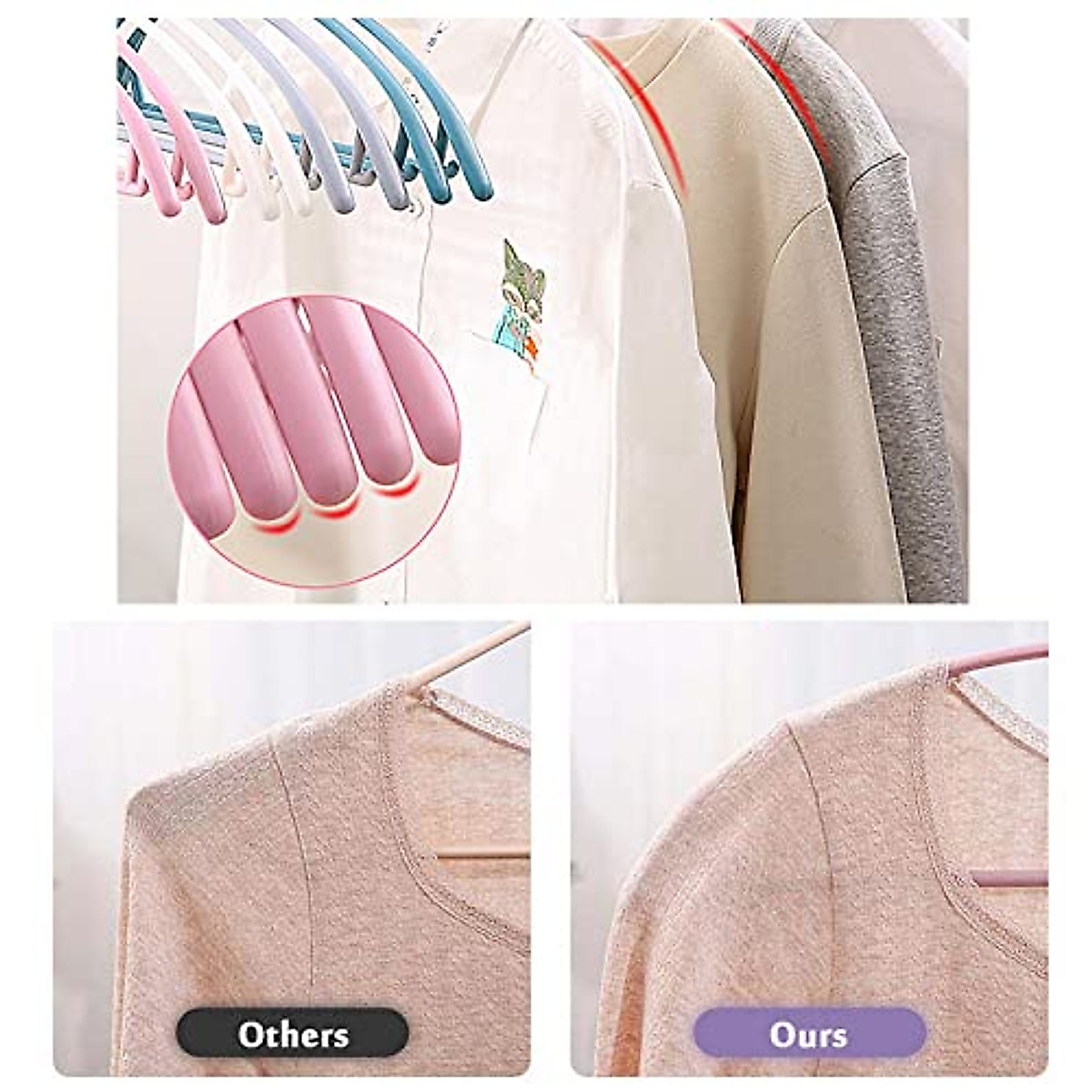 40.5 cm No Shoulder Bumps Plastic Clothes Hangers Non-Slip, Sweater Hanger, Suit Hanger with Pants Bar (Pink, 20 Pack)