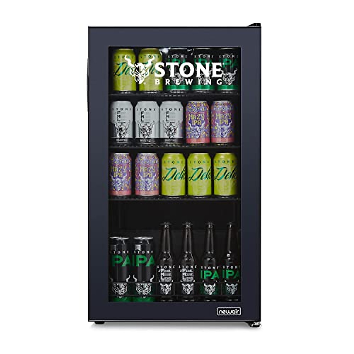 NewAir Beverage Refrigerator Cooler with 126 Can Capacity - Mini Bar Beer Fridge with Right Hinge Glass Door - Cools to 37F - Stone Brewing