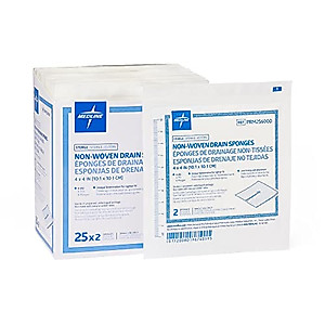 Medline Caring Non-Woven Sterile Drain Sponges, 4"x4", 6-ply (Case Of 600)