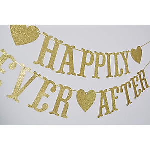 Happily Ever After Glitter Bunting Banner, Engagement,Bridal Shower, Wedding Party Decorations (Gold)