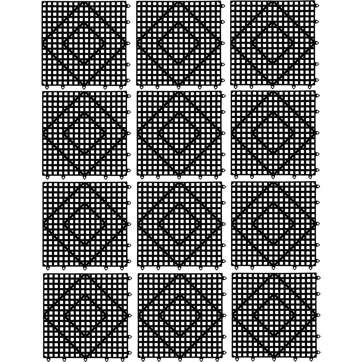 San Jamar Versa-Mat Plastic Interlocking Bar Mats, Black, (Set of 12)