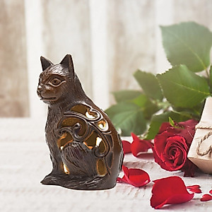 BRASSTAR Brass Sitting Cat Statue Lantern Hollow Cat Sculpture Modeling Ornaments for Indoor Home Desk Collectible Figurine Gift Brown TQGJPT415