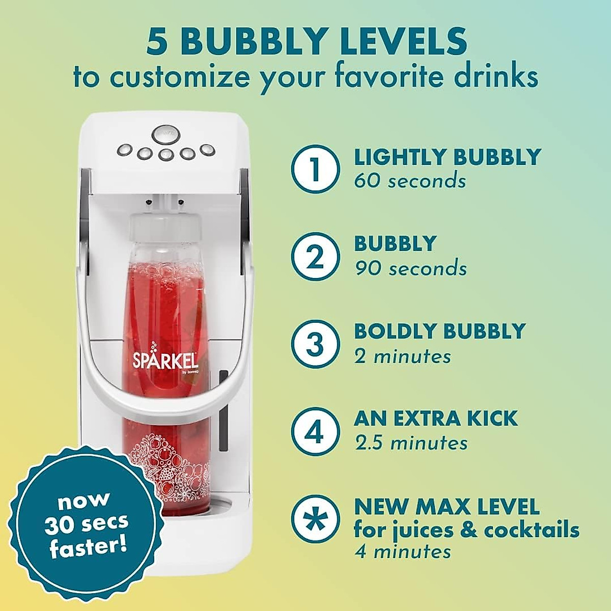 Spärkel Beverage System | Cherry Red Sparkling Water Maker | No CO2 Tank Needed | Carbonated Water Machine that Uses Fresh, Natural Ingredients | Soda Streaming Machine | 5 Unique Carbonation Levels