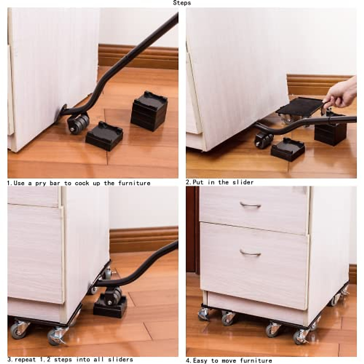 Heavy Duty Furniture Lifter with 4 Sliders for Easy and Safe Moving Kit, Rubber Wheels w Brake 360° Rotatable Appliance Mover Dolly, Table Corner Fixing, Max Up for 1100LBS/500KG (5-Square)