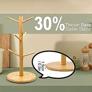 Lilingsty 2PCS Wooden Mug Holder Tree,Wooden Mug Rack Tree Coffee Tea Cup Organizer Removable with 6 Hooks for Kitchen Countertopand Storage Mug Hooks(Natural)