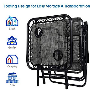 S AFSTAR Safstar Folding Zero Gravity Lounge Chair Set, 3 PCS Outdoor Recliners w/Removable Headrest and Portable Table for Balcony Patio Poolside (Gray)