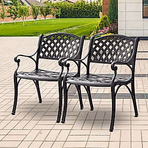 PATIO-IN 6 Pieces Patio Chairs Set of 6 All Weather Outdoor Bistro Chairs with Armrest, Cast Aluminum Metal Dining Chair Set of 6 for Outdoor Furniture Outside Garden Deck (6, Black 1) (6)
