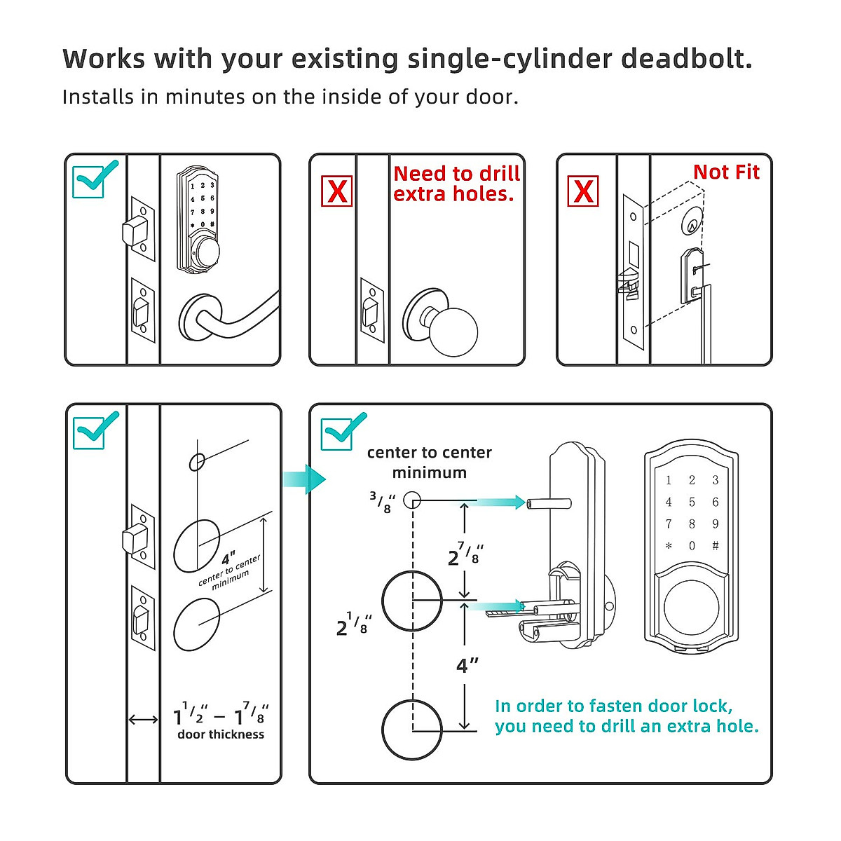 Smart Deadbolt Lock Front Door, hornbill Keyless Entry Door Lock with Keypad, Bluetooth Smart Locks Work with Alexa, Digital Code Lock for Airbnb and Vacation Rental Hosts