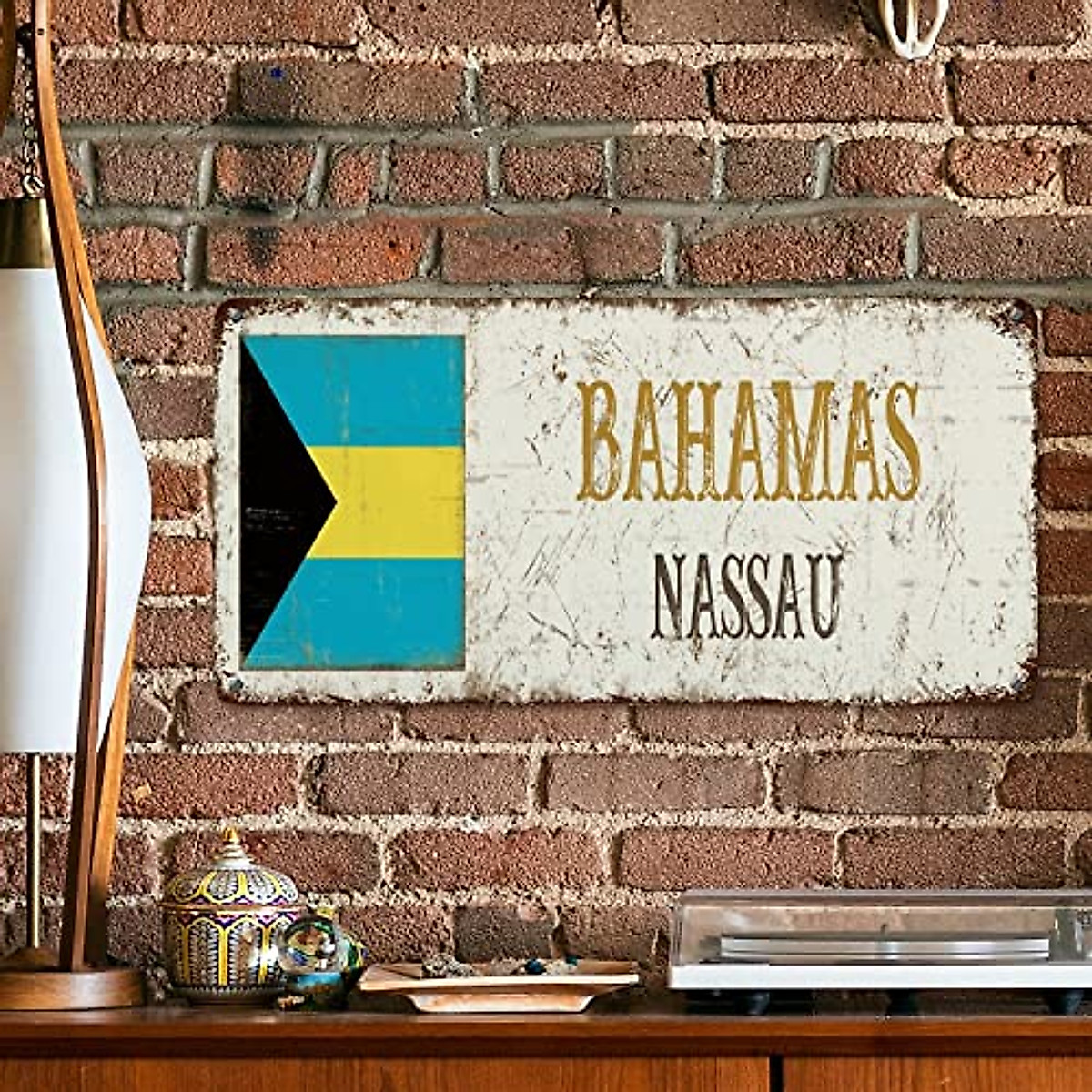 WoGuangis Bahamas City Wall Decor Metal Sign Bahamas Country Flag Vintage Home Decorative Signs Travel Gift Souvenir Men Cave Signs for Laundry Room Office 12x6in Travel Lovers Birthday Gift