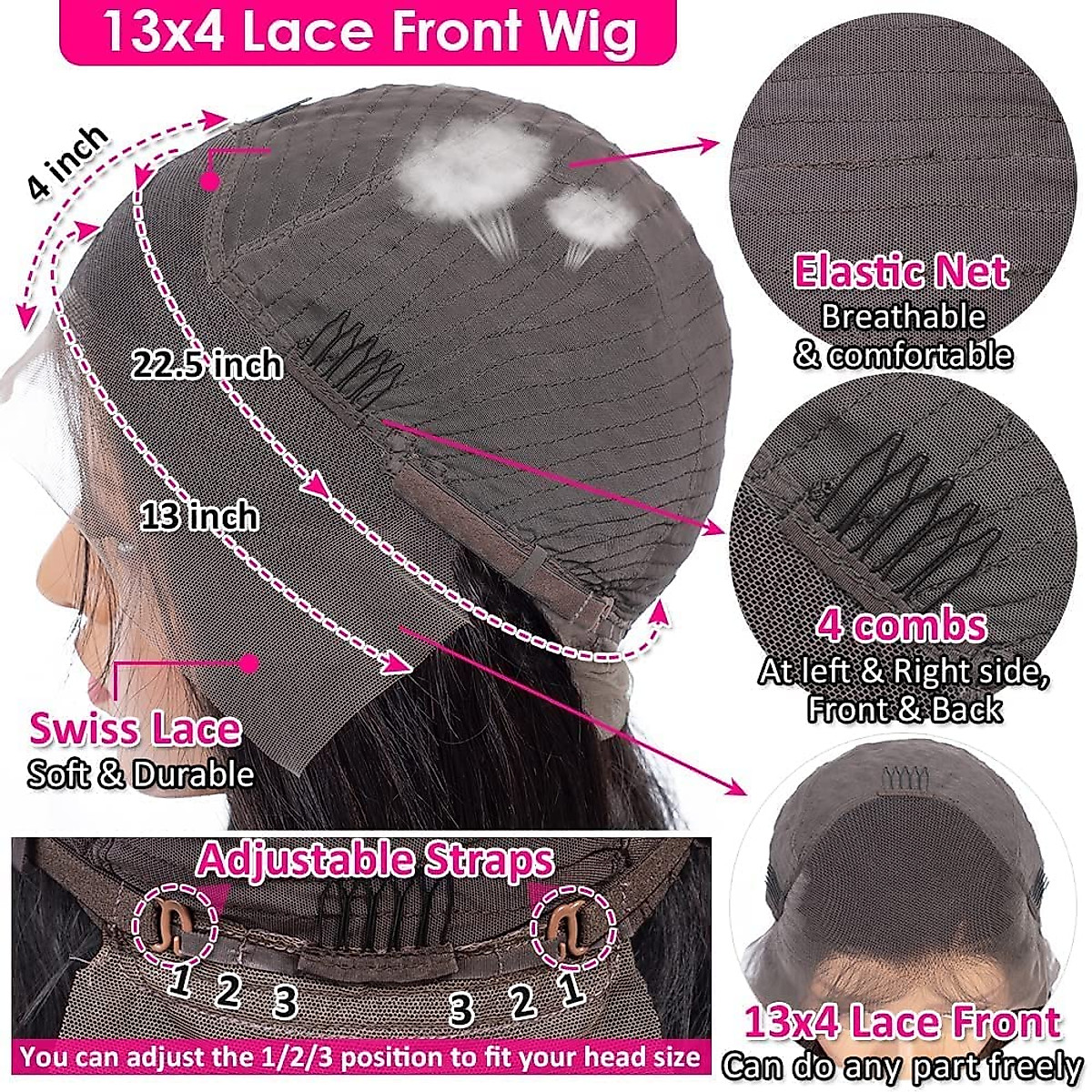 Straight Lace Front Wigs Human Hair 180 Density 13X4 HD Transparent Lace Frontal Wigs Straight Human Hair Wigs With Baby Hair Hairline Brazilian Virgin Human Hair Glueless Wig For Women (24 Inch)