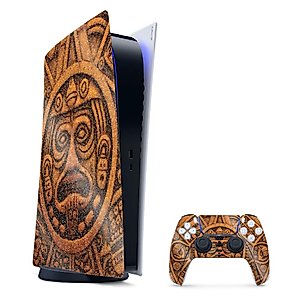 MightySkins Glossy Glitter Gaming Skin for PS5 / PlayStation 5 Digital Edition Bundle - Carved Aztec | Durable High-Gloss Glitter Finish | Easy to Apply and Change Styles | Made in The USA
